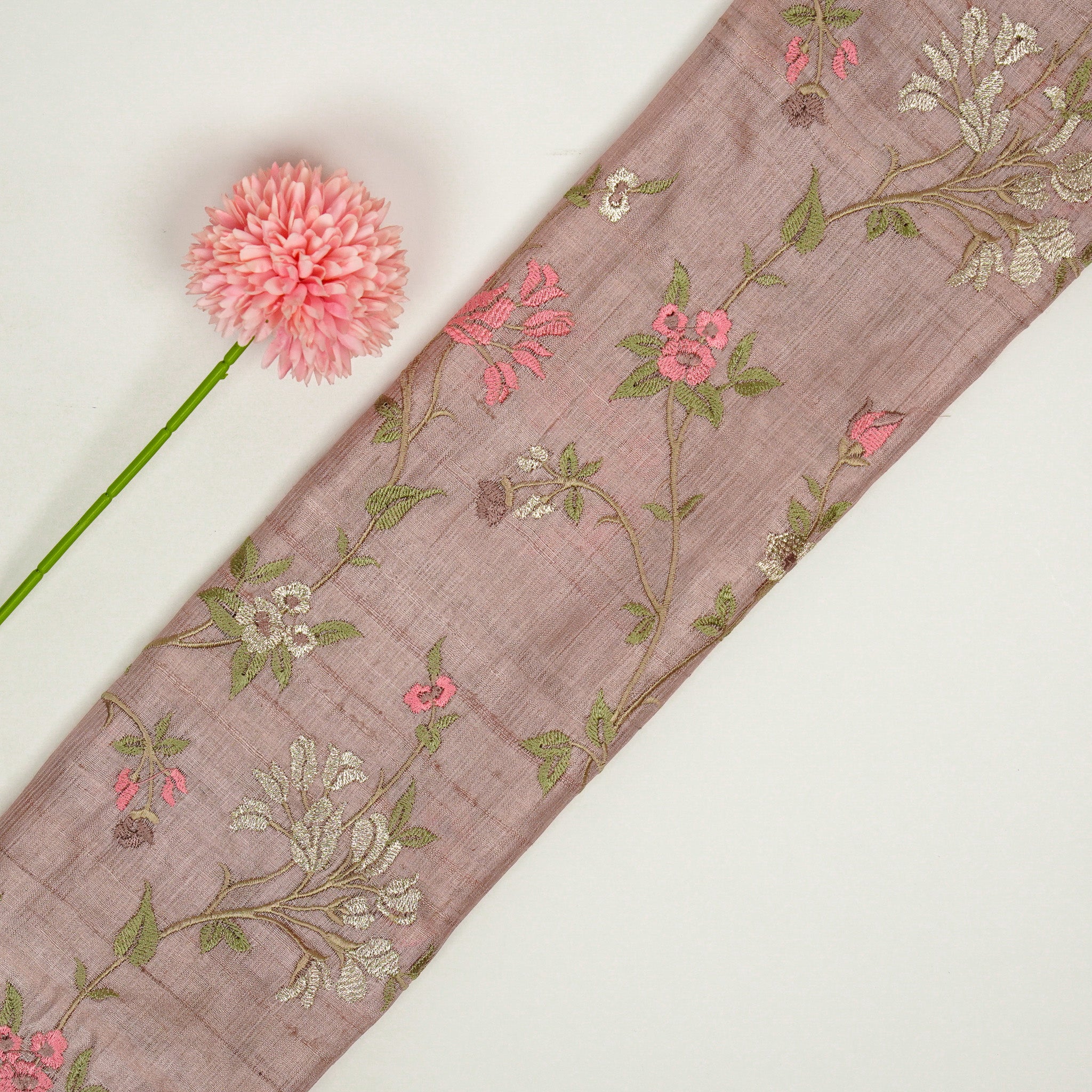 Fida Jaal On Onion Tussar Silk Embroidered Fabric – Zarinama