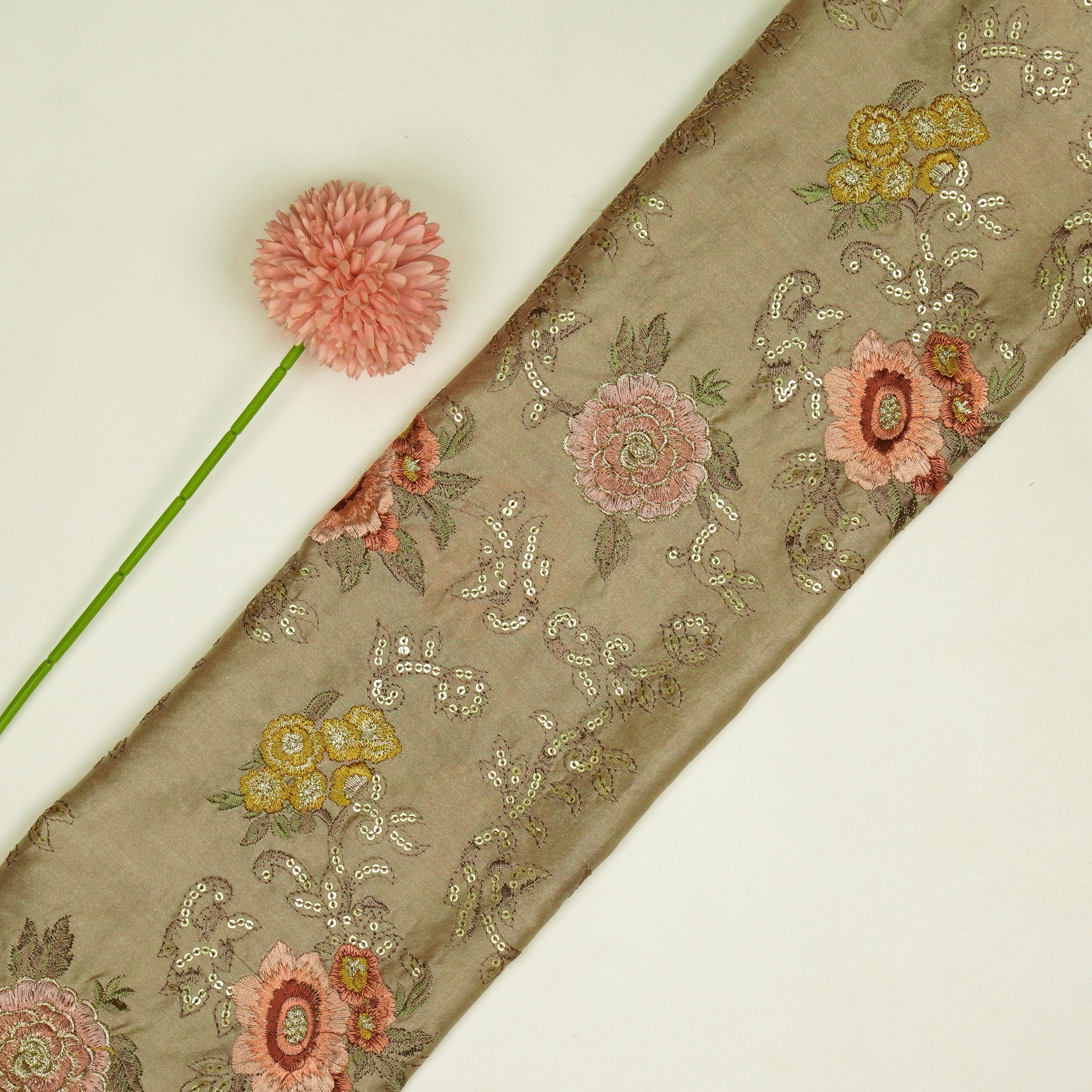 Abhra Jaal on Almond Luxe Silk Chanderi Embroidered Fabric – Zarinama