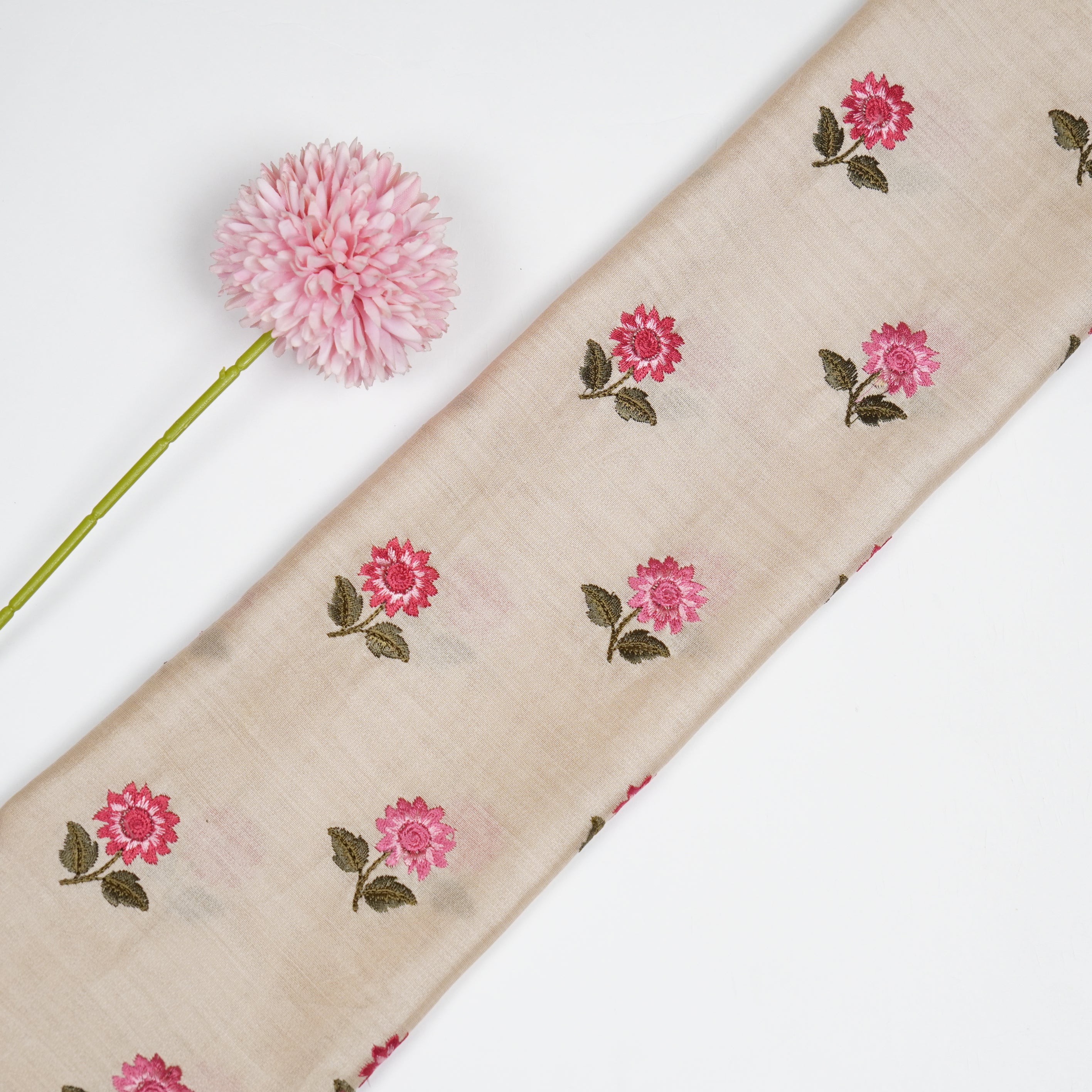 Rakini Buti on Beige/Fuxia Silk Chanderi Embroidered Fabric – Zarinama