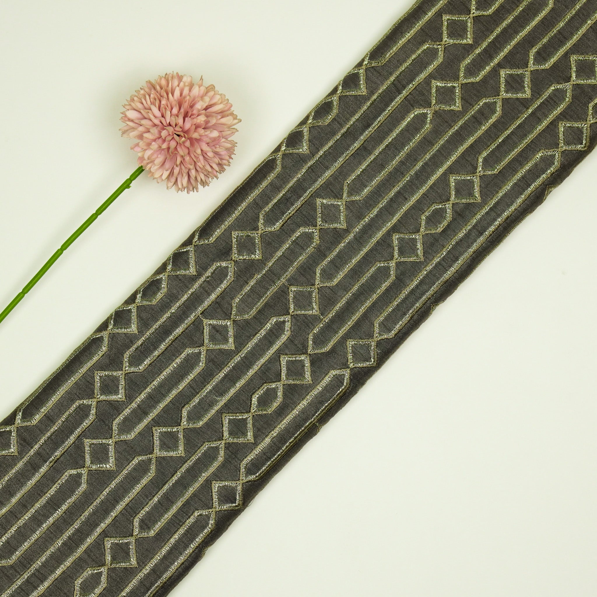 Tanira Jaal on Charcoal Semi Raw Silk Embroidered Fabric – Zarinama