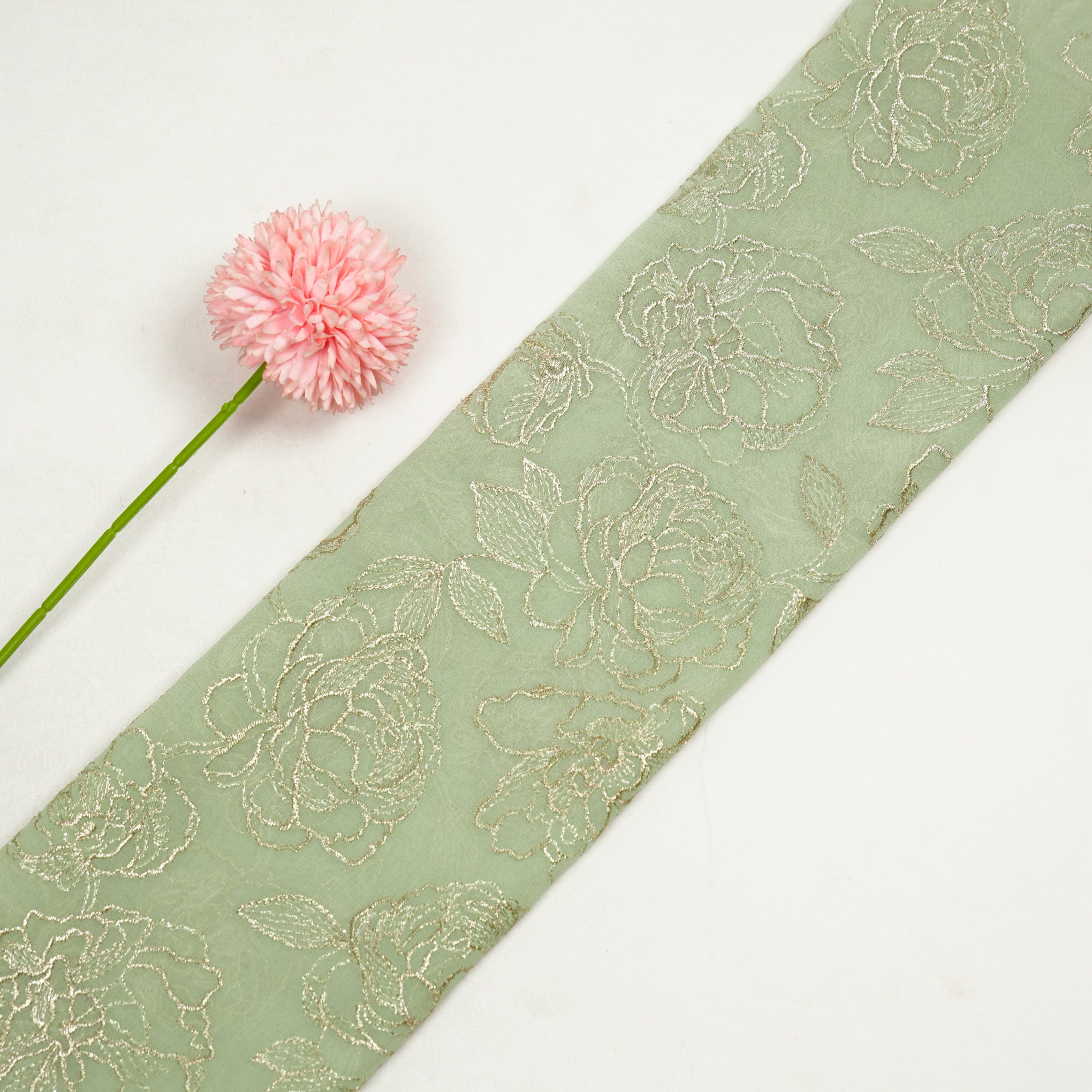 Akshita Rose Buta on Sea Green Silk Georgette Embroidered Fabric – Zarinama
