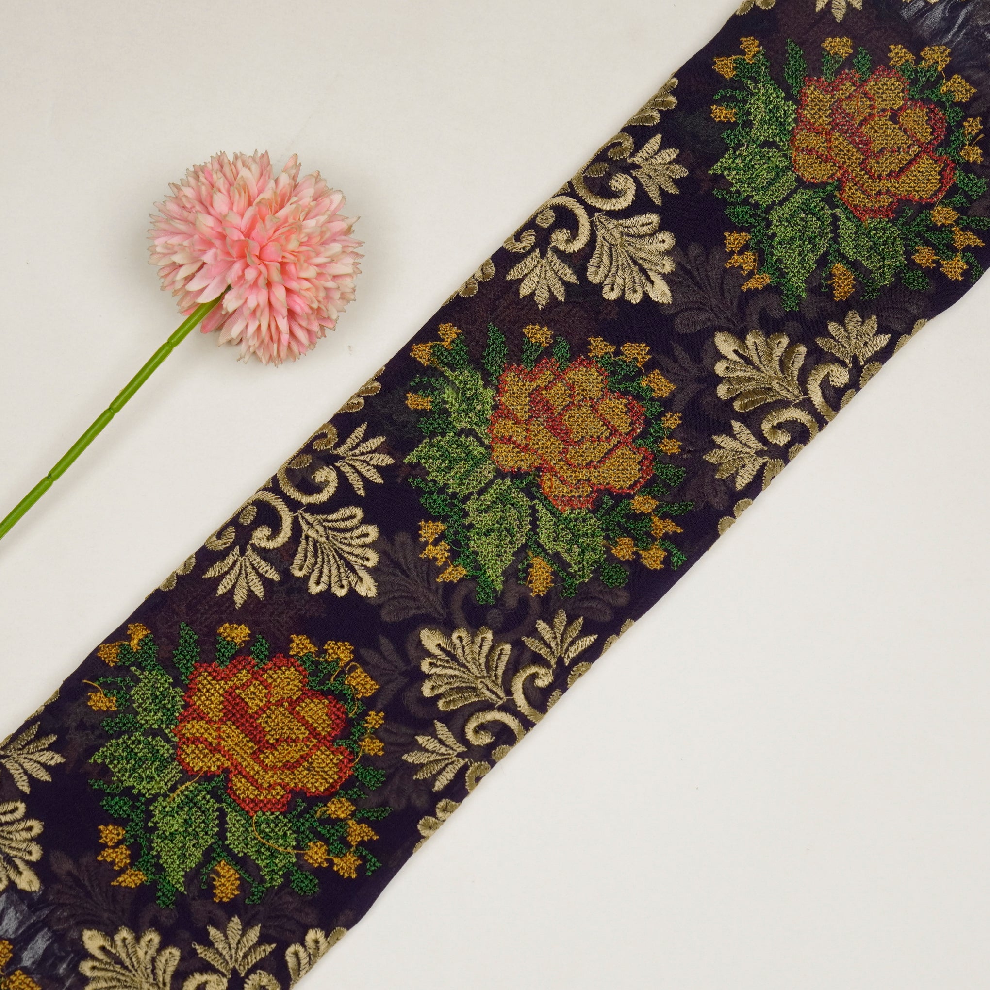 Farrin Jaal on Persian Blue Semi Georgette Embroidered Fabric – Zarinama