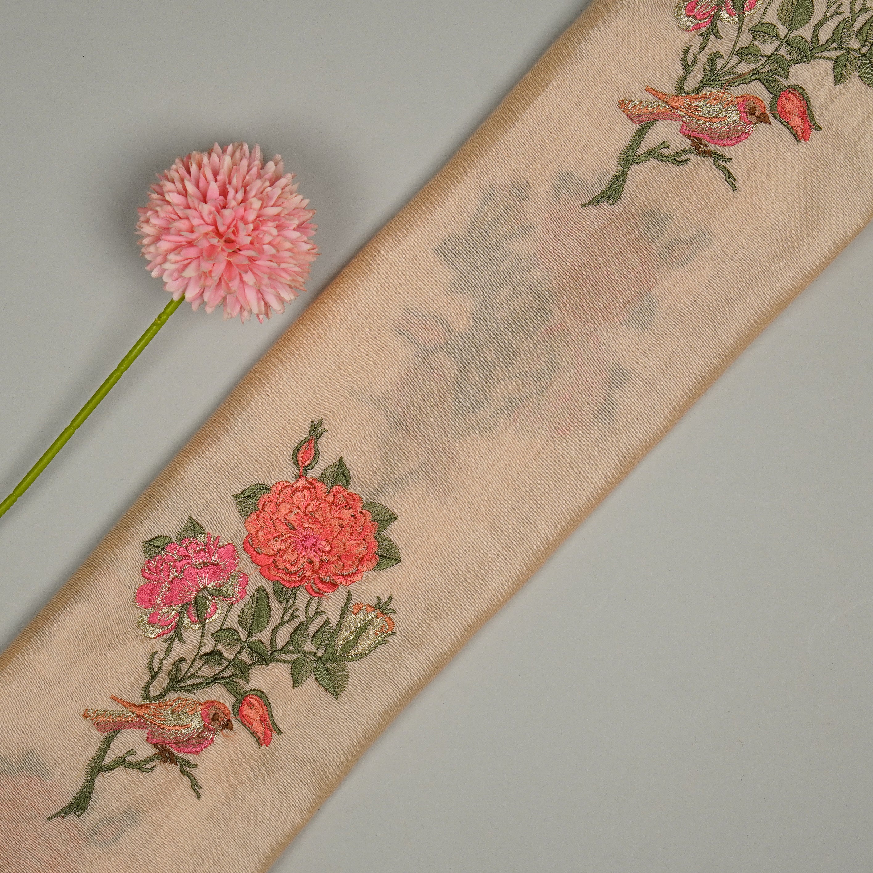 Harini Bird Buta on Peach Silk Chanderi – Zarinama