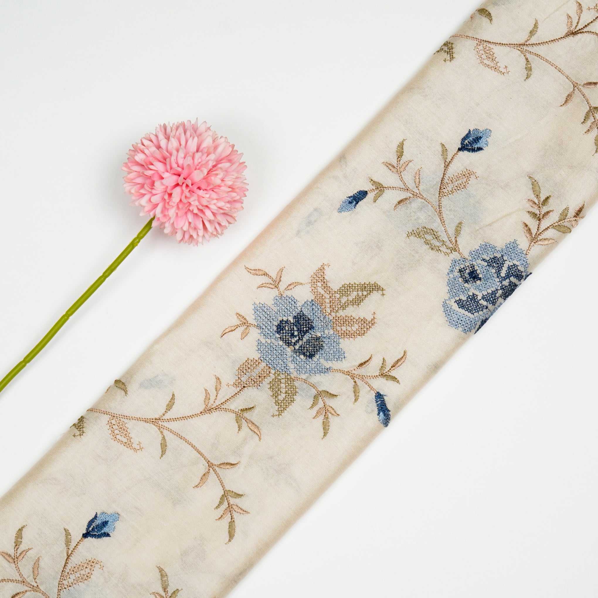 Aarnavi Jaal on Light Cream Silk Chanderi Embroidered Fabric – Zarinama