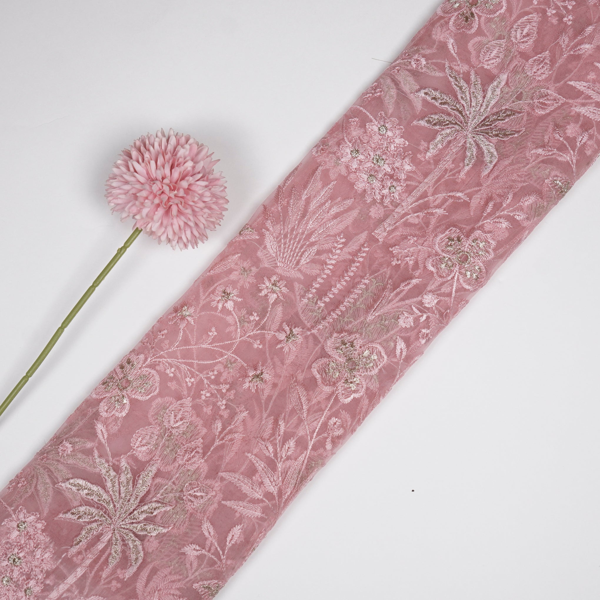 Aaloka Jaal on Light Gajari Silk Organza Embroidered Fabric – Zarinama