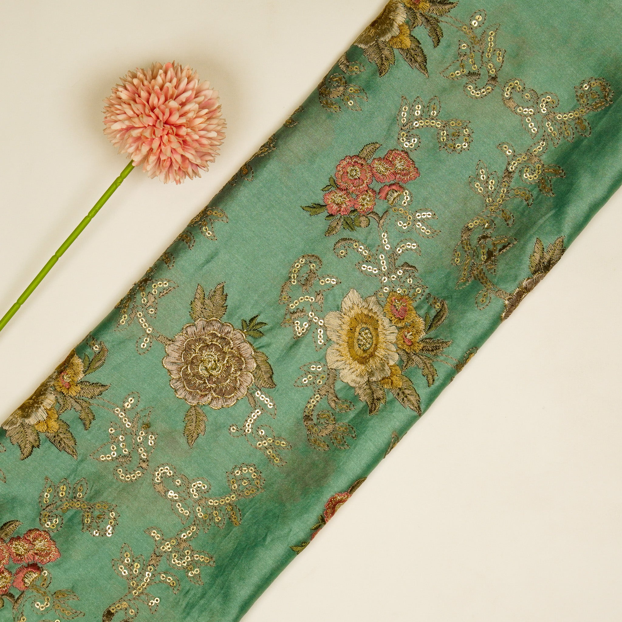 Abhra Jaal on Light Teal Luxe Silk Chanderi Embroidered Fabric – Zarinama