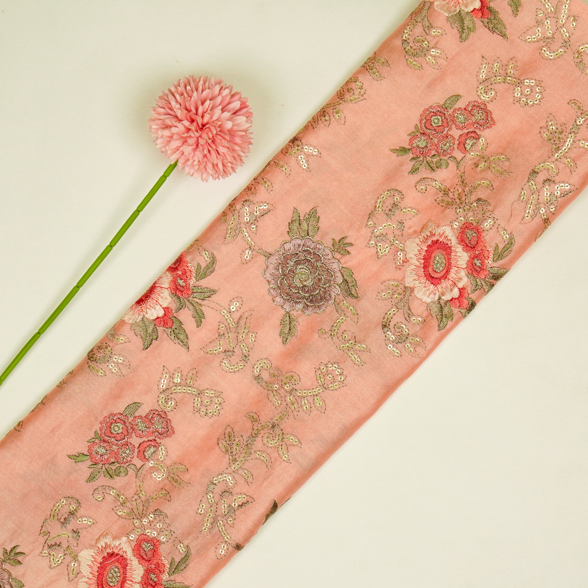 Abhra Jaal on Peach Luxe Silk Chanderi Embroidered Fabric – Zarinama